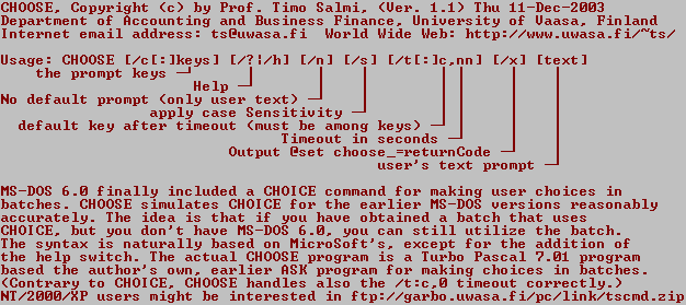 TSCMD014 FAQ: Help! My old batch files won't work since there is no choice.com. Assorted NT/2000 ...